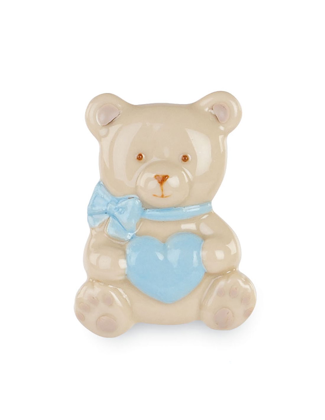 Bomboniere 2023. Magnete Orsetto con Cuoricino e Fiocchetto Azzurro.