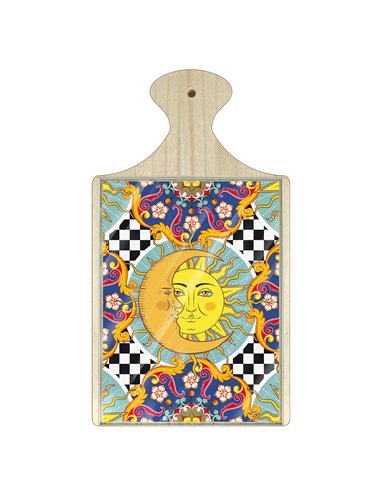 Tagliere in Legno e Vetro Decoro Sole Luna | Denaro Distribuzione